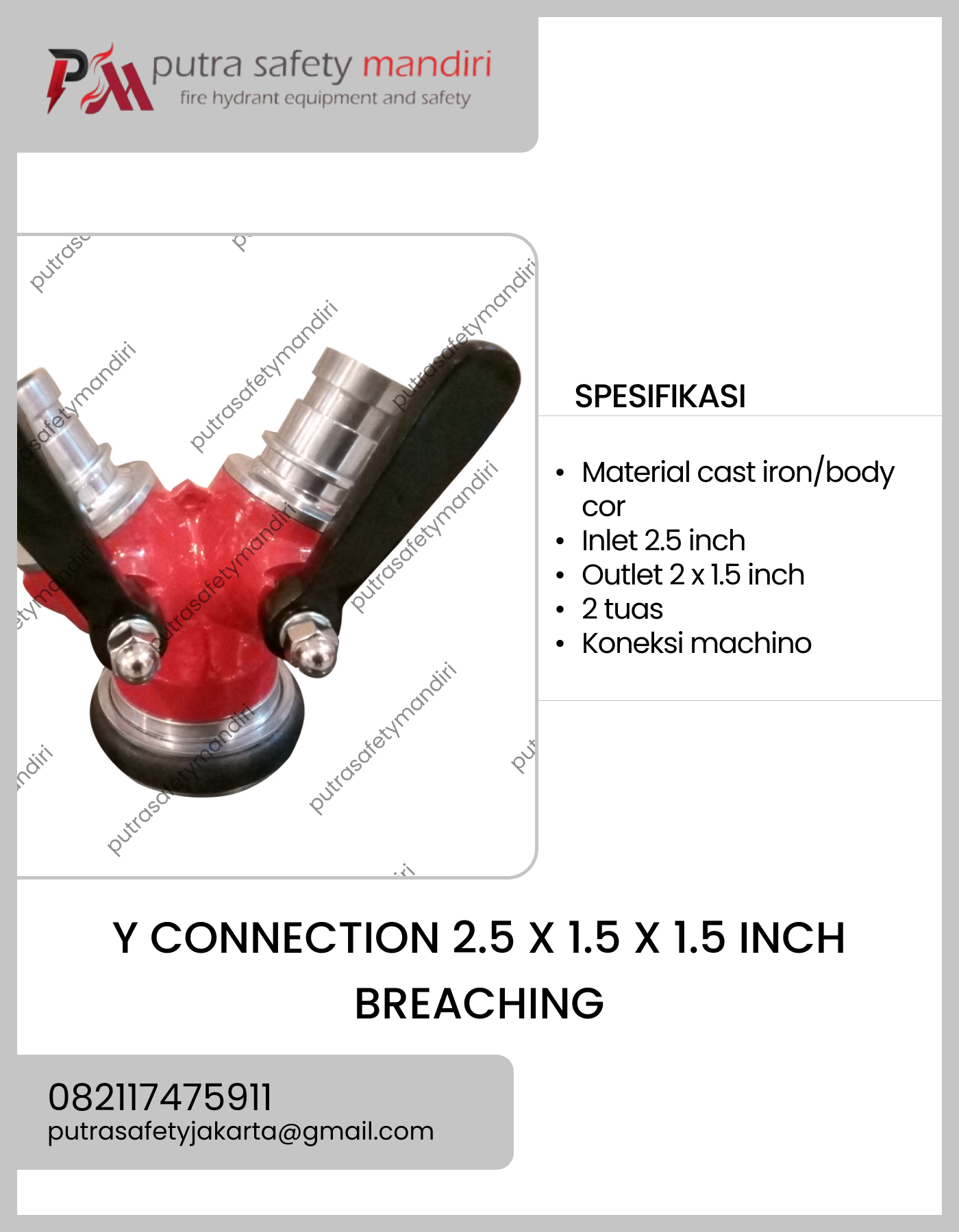 Y CONNECTION 2 HANDLE CABANG HYDRANT DUA ARAH 2.5